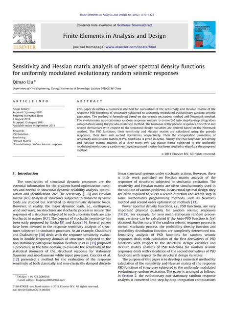 pdf sensitivity and hessian matrix analysis of power spectral density