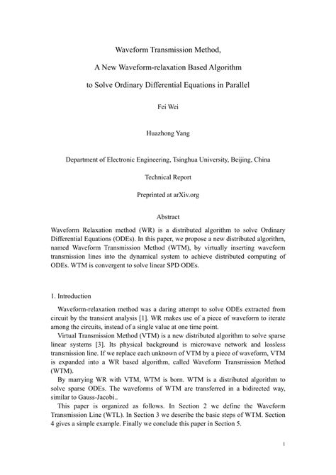 Pdf Waveform Transmission Method A New Waveform Relaxation Based Algorithm To Solve Ordinary