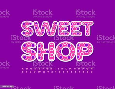 벡터 비즈니스 로고 Sweet Shop 귀여운 패턴 알파벳 문자와 숫자 세트 그래픽 프린트에 대한 스톡 벡터 아트 및 기타