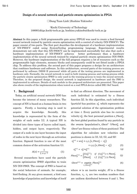 Pdf Design Of A Neural Network And Particle Swarm Optimization In Fpga