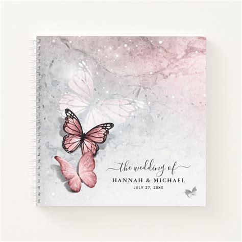 Elegant Silver And Pink Butterfly Guest Notebook Zazzle Pink