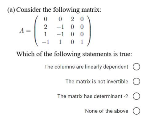 Solved A Consider The Following Matrix Chegg Com