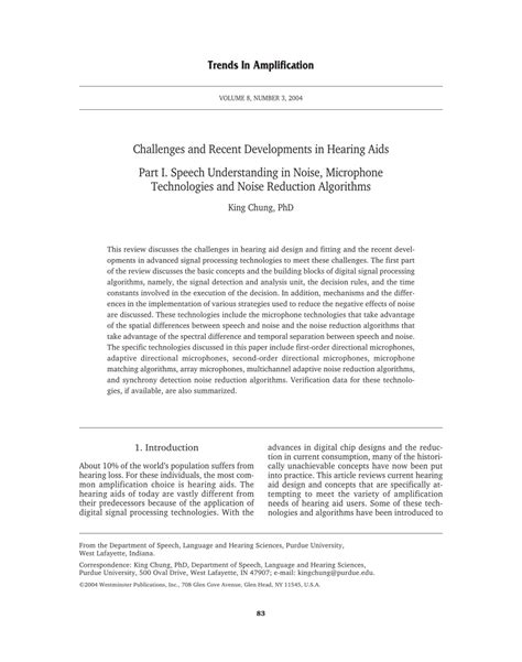 Pdf Challenges And Recent Developments In Hearing Aids Part I Speech
