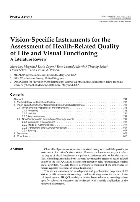 Pdf Vision Specific Instruments For The Assessment Of Health Related