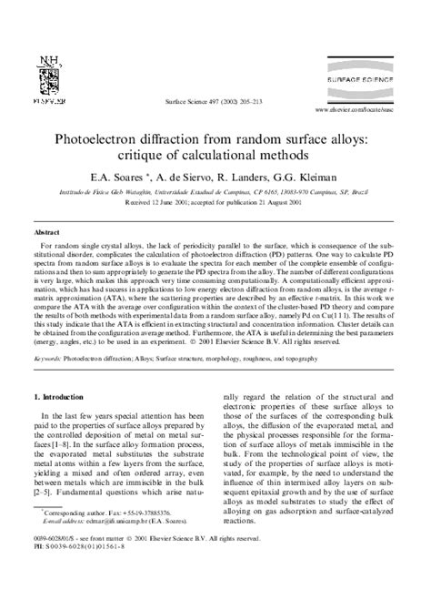 Pdf Photoelectron Diffraction From Random Surface Alloys Critique Of