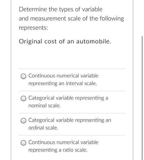 solved determine the types of variables and measurement