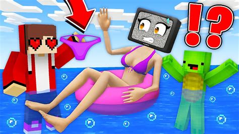 JJ And Mikey STOLE A SWIMSUIT From TV WOMAN In The POOL In Minecraft Maizen YouTube