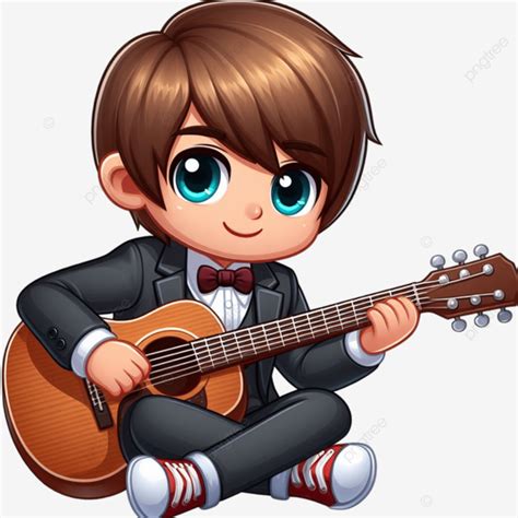 기타를 연주하고 만화 스타일의 헤드셋으로 음악을 듣는 귀여운 소년 기타를 연주하고 만화 속 헤드셋으로 음악을 듣는 귀여운 소년 기타를 연주하고 만화 속 헤드셋으로 음악을
