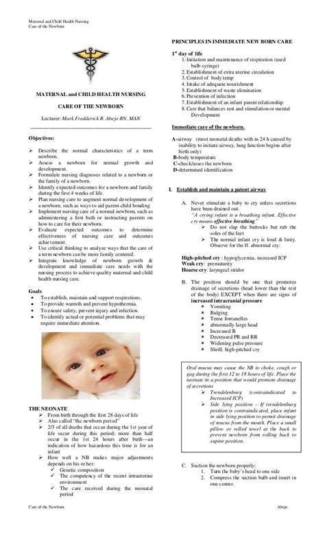 Care Of The Newborn Handouts Newborn Practical Nursing Nursing Care