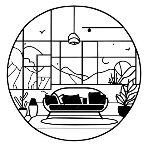 사진 프레임 과 ⁇ 색 소파 와 함께 인테리어 디자인 색칠 페이지 프리미엄 Ai 생성 벡터