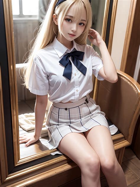 거울 앞 벤치에 앉아 있는 여성의 아라페드 이미지 Seaart Ai