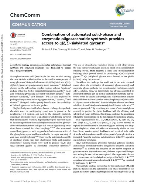 Pdf Combination Of Automated Solid Phase And Enzymatic Oligosaccharide Synthesis Provides