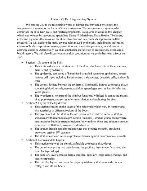 Lecture V Summary Chapter Summaries Lecture V The Integumentary System Welcoming You To