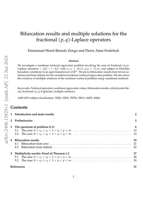 Pdf Bifurcation Results And Multiple Solutions For The Fractional P