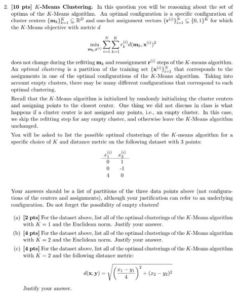 Solved Pts K Means Clustering In This Question You Chegg