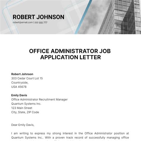 Free Office Administrator Job Application Letter Template Edit Online