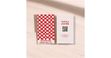 Red Pink Checkerboard Pattern Qr Code Handmade Business Card Zazzle Red Pink Checkerboard Pattern Qr Code Handmade Business Card Zazzle