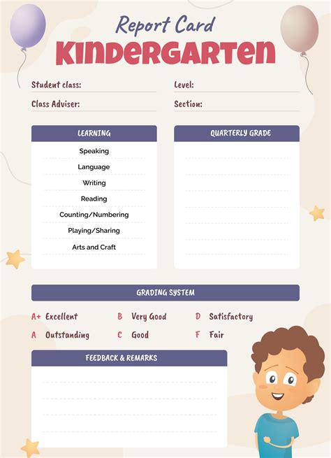 Free Printable Kindergarten Report Card Template Free Printables