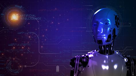 가상 배경에 Ai 아이콘이 있는 로봇은 액세스 정보를 제공합니다 인공 지능 디지털 챗봇 기계 학습 빅 데이터 클라우드 컴퓨팅 컴퓨터 네트워크 및 혁신 기술 0명에 대한 스톡