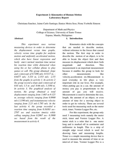 Experiment 2 Kinematics Of Human Motion Download Free Pdf Velocity Experiment 2 Kinematics Of Human Motion Download Free Pdf Velocity