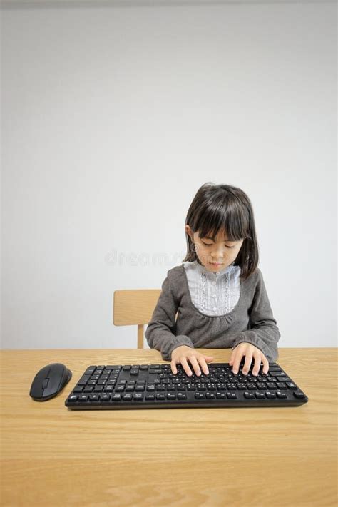 Japanese Student Girl Typing PC Keyboard Stock Image Image Of Punching Student