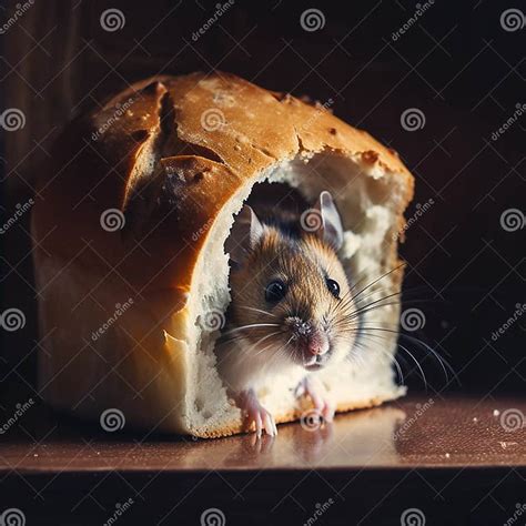 Mouse Ate Hole In Bread Mouse Sits In Loaf Of Bread A Rodent Is Pest