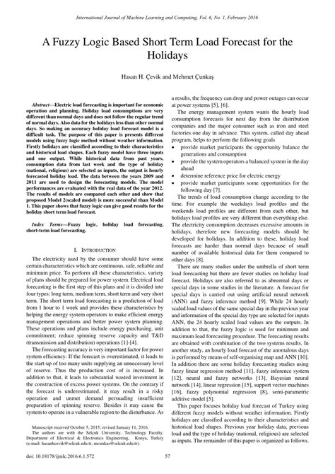 Pdf A Fuzzy Logic Based Short Term Load Forecast For The Holidays