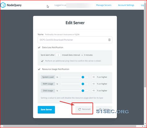 Add A New Server Into Your Nodequery Account Or Select Reinstall To Get