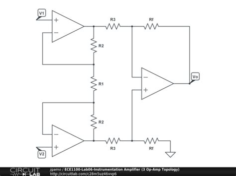 Ece1100 Lab06 Instrumentation Amplifier 3 Op Amp Topology Circuitlab