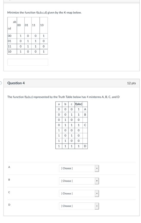 solved minimize the function f a b c d given by the k map