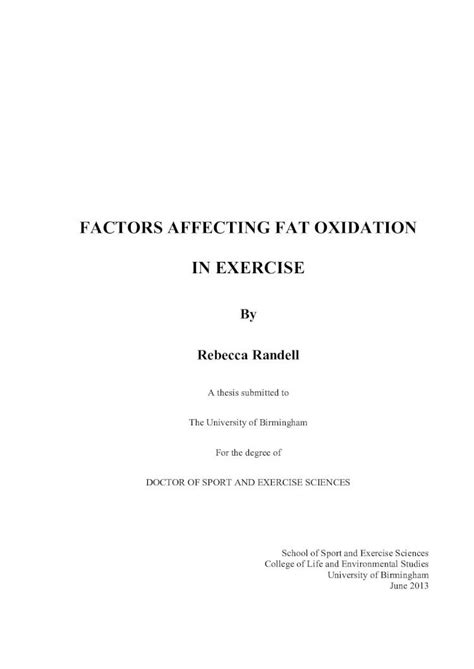 Pdf Factors Affecting Fat Oxidation In Exerciseethesesbhamacuk