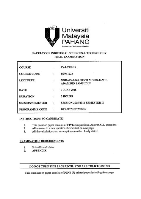 Calculus Final Exam Questions Exams Calculus Docsity