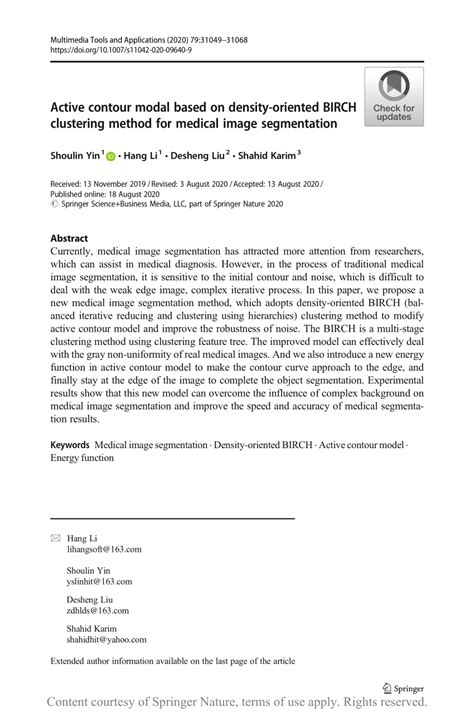 Active Contour Modal Based On Density Oriented Birch Clustering Method