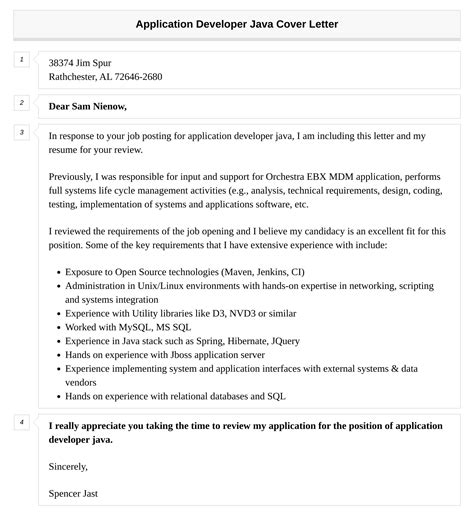 Application Developer Java Cover Letter Velvet Jobs