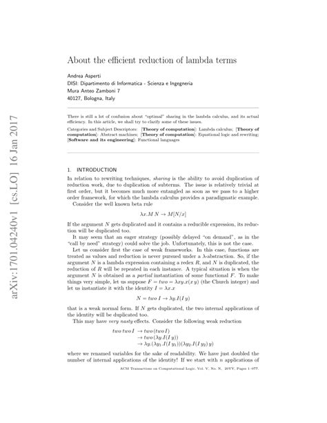Pdf About The Efficient Reduction Of Lambda Terms
