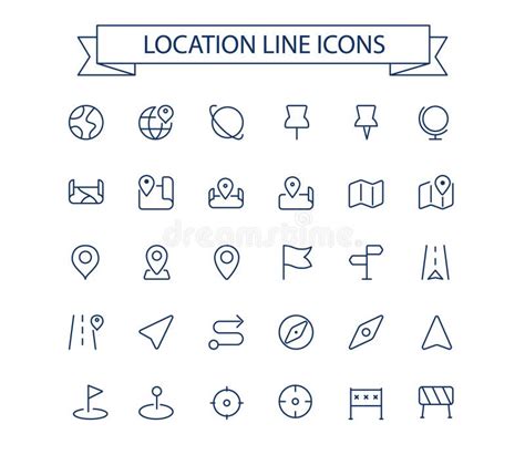 Maps And Location Line Simple Icons Navigation Icons Editable Stroke 24x24 Grid Stock Vector