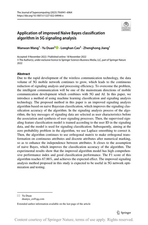 Application Of Improved Naive Bayes Classification Algorithm In 5g
