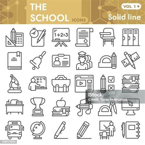 학교 라인 아이콘 세트 교육 기호 컬렉션 또는 스케치 남학생 도구 웹 및 응용 프로그램에 대한 선형 스타일 표지판 흰색 배경에서 격리된 벡터 그래픽입니다 가방에 대한 스톡
