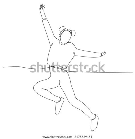 Continuous Line Drawing Woman Jumping Happiness Stock Vector Royalty Free 2175869151