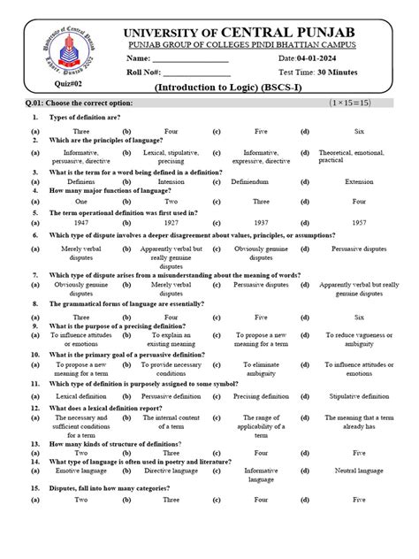 Logic Quiz 2 Pdf Definition Logic