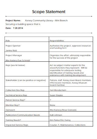 FREE Scope Statement Samples To Download FREE Scope Statement Samples To Download