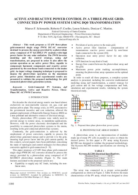 pdf active and reactive power control in a three phase grid connected