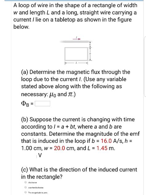 solved a loop of wire in the shape of a rectangle of width w
