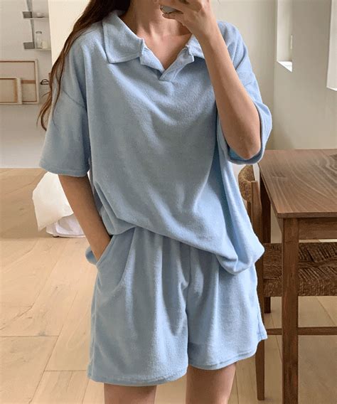 세트가격 테리 카라 반팔 티셔츠 반바지 츄리닝 세트 트레이닝 투피스 셋업 트윈룩 Pst0203 봄 여름 코디 에이블리