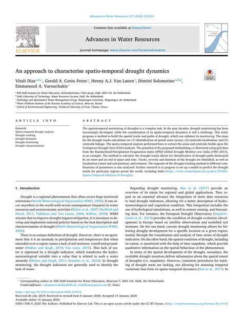 Pdf An Approach To Characterise Spatio Temporal Drought Dynamics