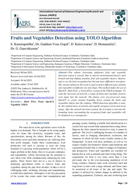 Pdf Fruits And Vegetables Detection Using Yolo Algorithm