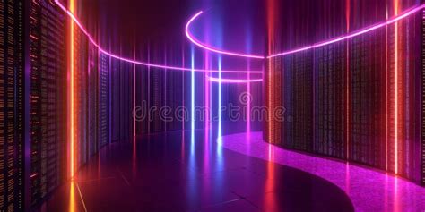 Futuristic Data Network Visualization In A Neon Lit Digital Environment