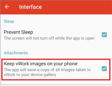 Android VWork Mobile App Interface Settings VWork Support