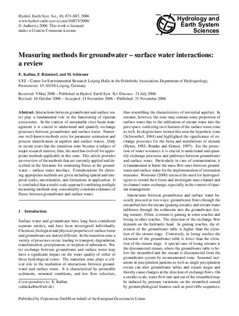 Pdf Measuring Methods For Groundwater Surface Water Interactions A Review