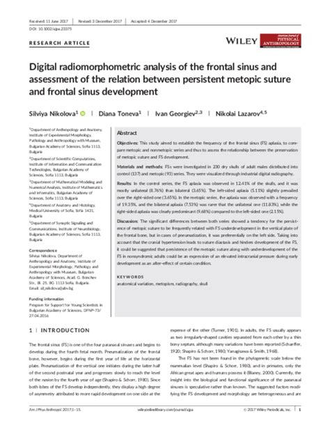 Pdf Digital Radiomorphometric Analysis Of The Frontal Sinus And